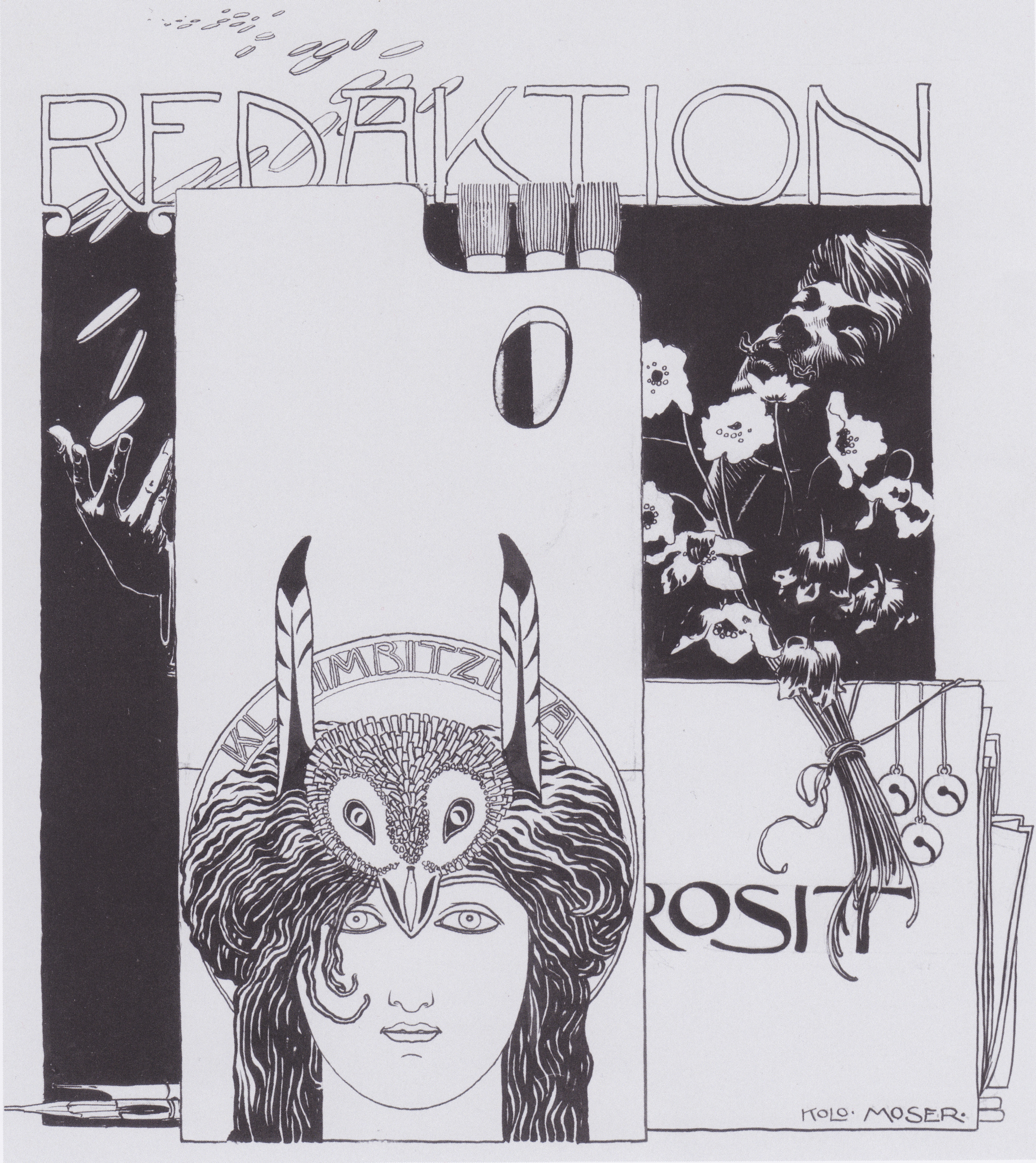 Happy editing. Illustration with self-portrait. - Koloman Moser 作品高清图 ...