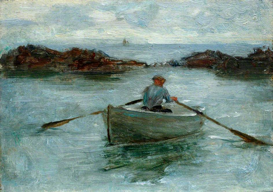 Man Rowing a Dinghy - Henry Scott Tuke作品,无水印高清大图 - 麦田艺术