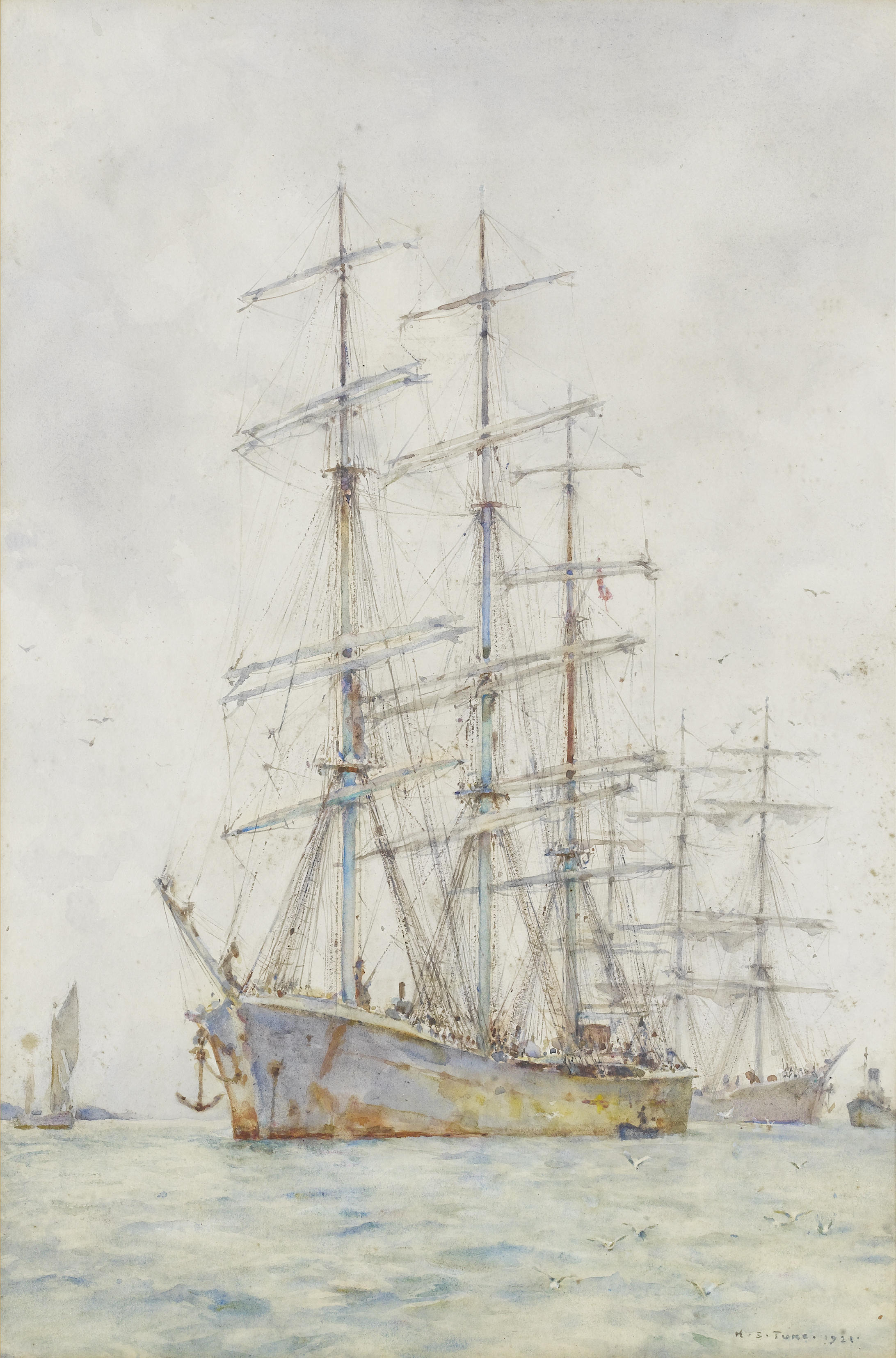 Windjammers at anchor - Henry Scott Tuke作品,无水印高清大图 - 麦田艺术