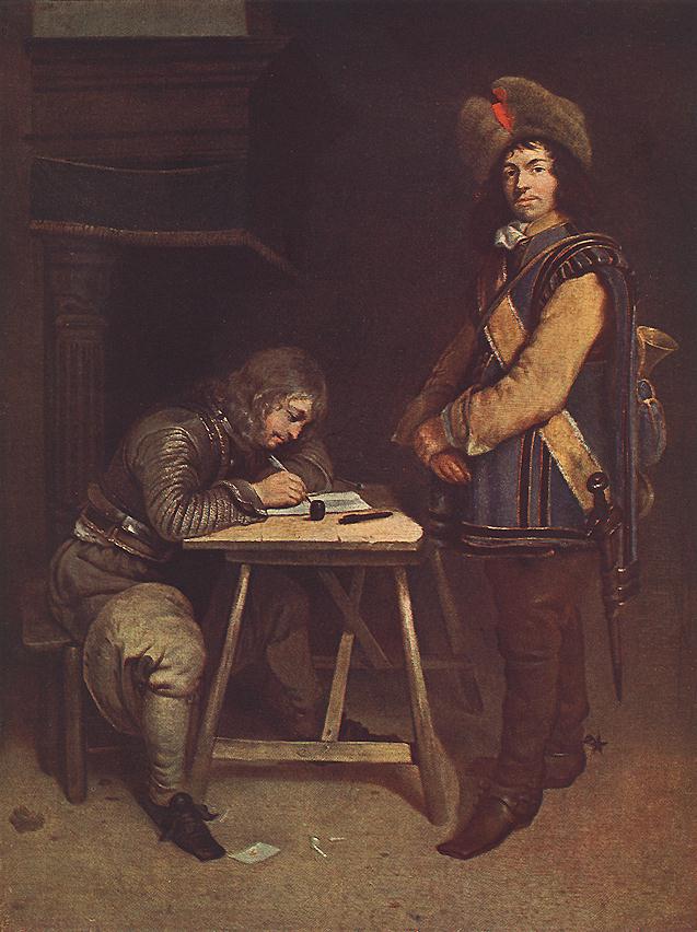 Officer Writing a Letter - Gerard Terborch作品,无水印高清图 - 麦田艺术