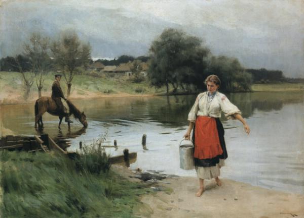 At the River - Mykola Pymonenko作品,无水印高清图 - 麦田艺术