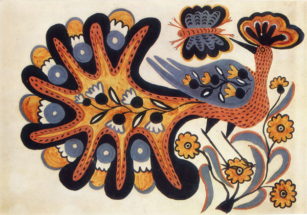 Fairy bird – Peacock - Maria Primachenko作品,无水印高清图 - 麦田艺术