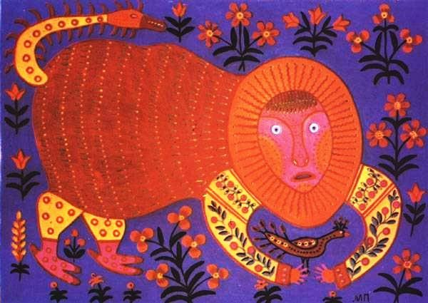 Wild Otter Caught Bird - Maria Primachenko作品,无水印高清图 - 麦田艺术