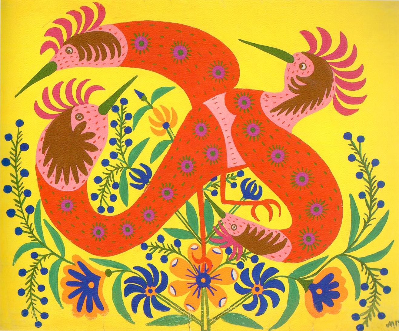 This Bird Looks in all Four Directions - Maria Primachenko作品,无水印高清图 - 麦田艺术
