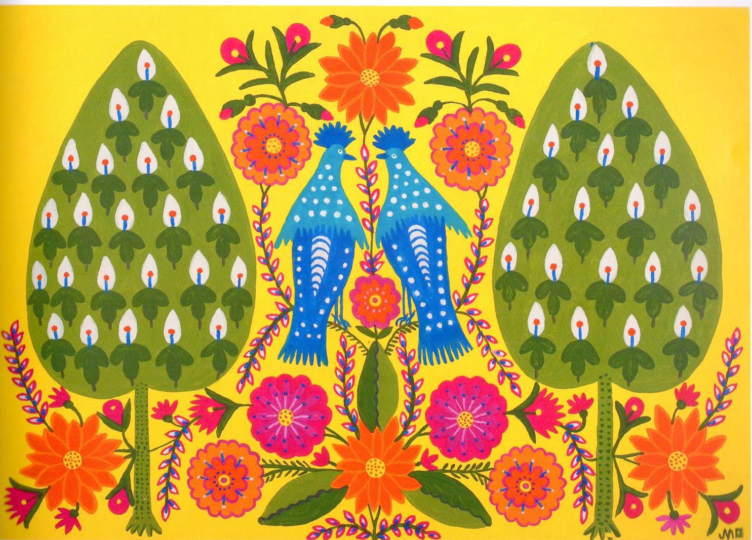 Two Blue Tomties - Two Sisters Walk on the Grass - Maria Primachenko作品 ...