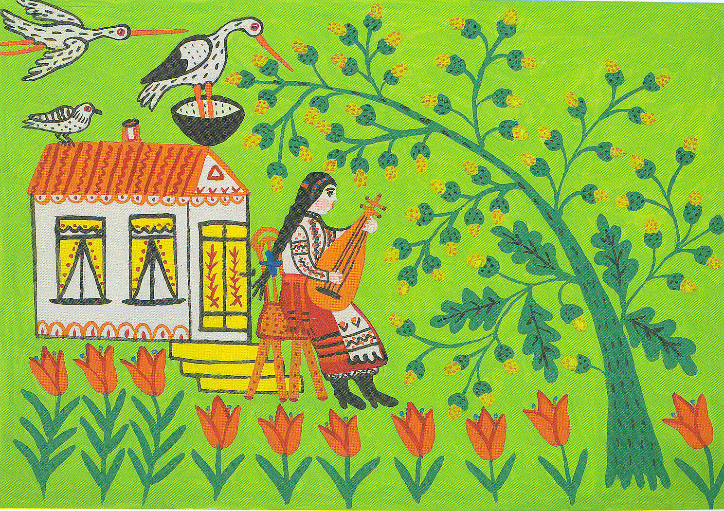 Maiden Plays the Lute and Waits for her Beloved - Maria Primachenko作品,无 ...