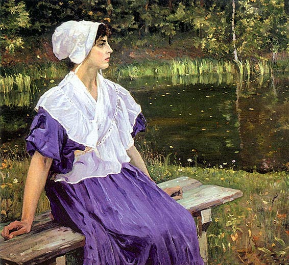 Girl by a Pond (Portrait of Natalia Nesterova) - Mikhail Nesterov作品,无水印 ...