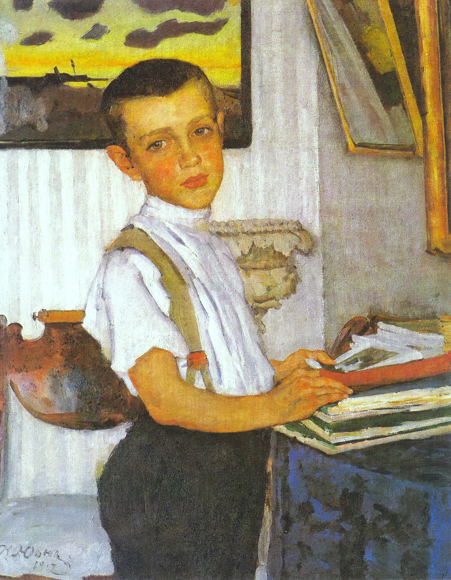 Portrait of Boris Yuon, Artist's Son - Konstantin Yuon作品,无水印高清图 - 麦田艺术