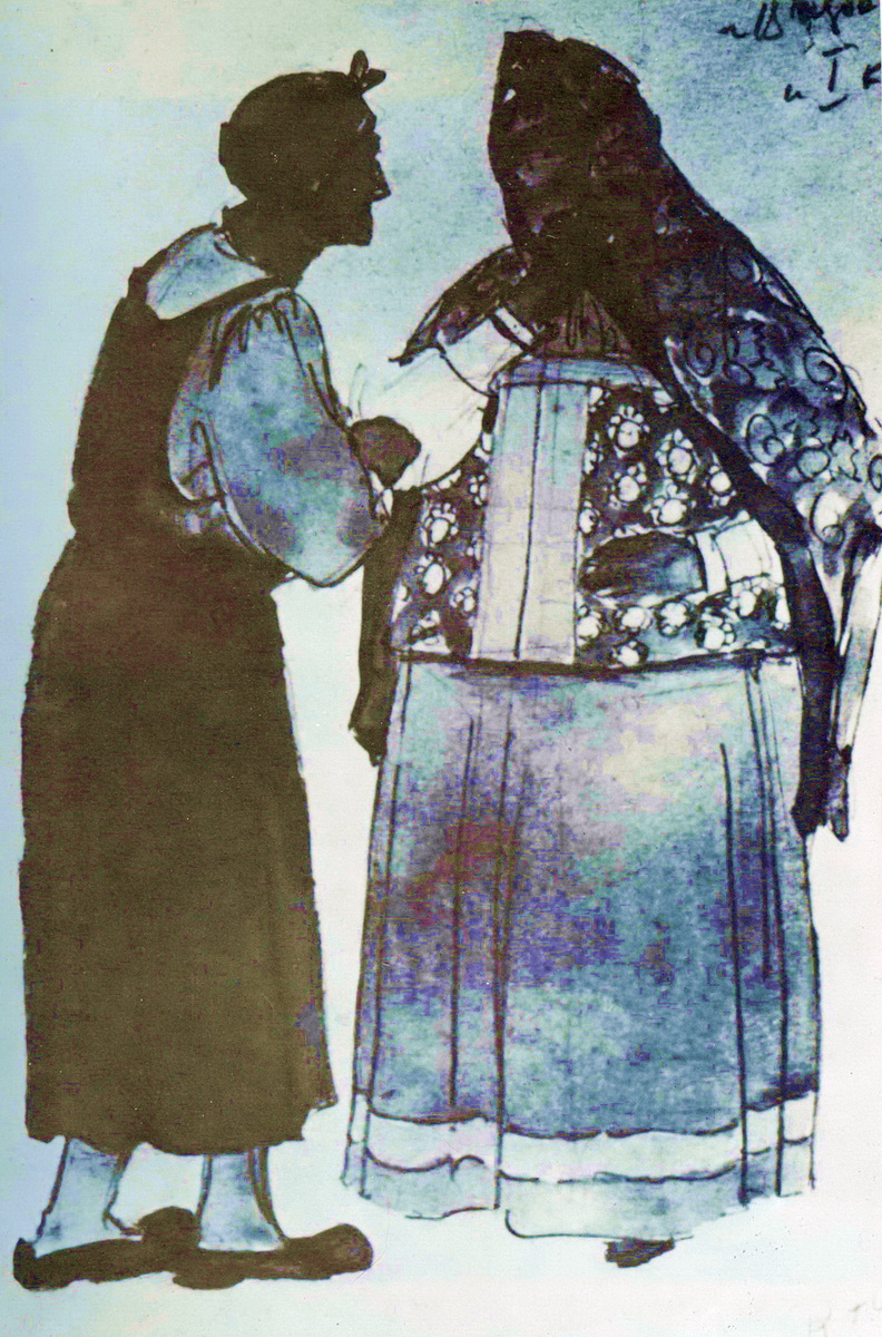 Sketch for Glinka's opera "Ivan Susanin". Old woman in the house ...