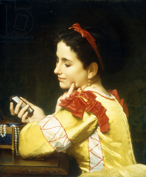 Lady looking in a hand mirror - Léon Bazile Perrault 作品高清图 - 麦田艺术